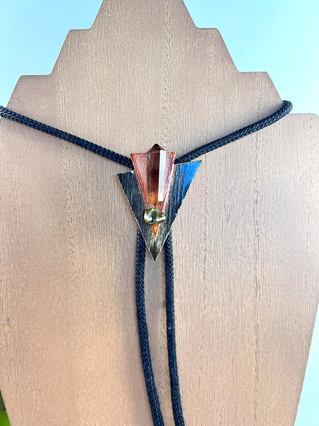 Vintage 1980s Handmade Bolo Tie Triangle Lacquered Wood Quartz ...