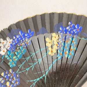Hand Painted Wooden Fan. Black With Blue Flowers - Etsy