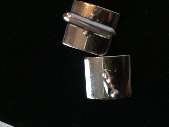 Swank Silver Square and Black Glass Cufflinks. - Gem