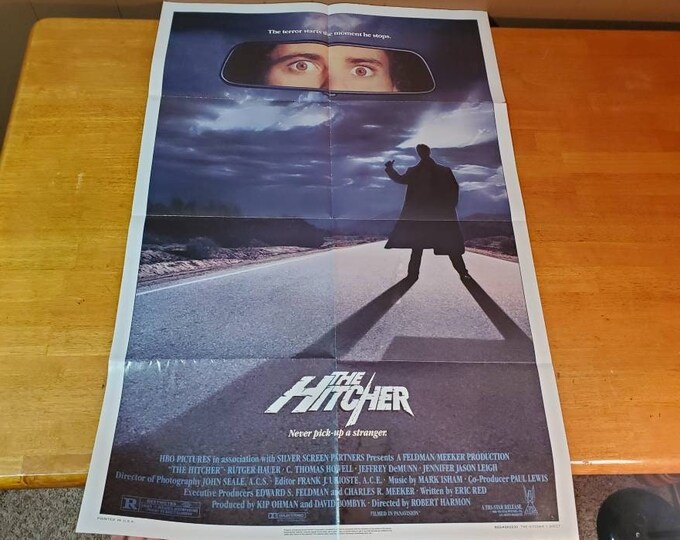 THE HITCHER Movie Poster Folded One Sheet 27x41 Original Vintage Rutger Hauer Horror 1 Sheet ...