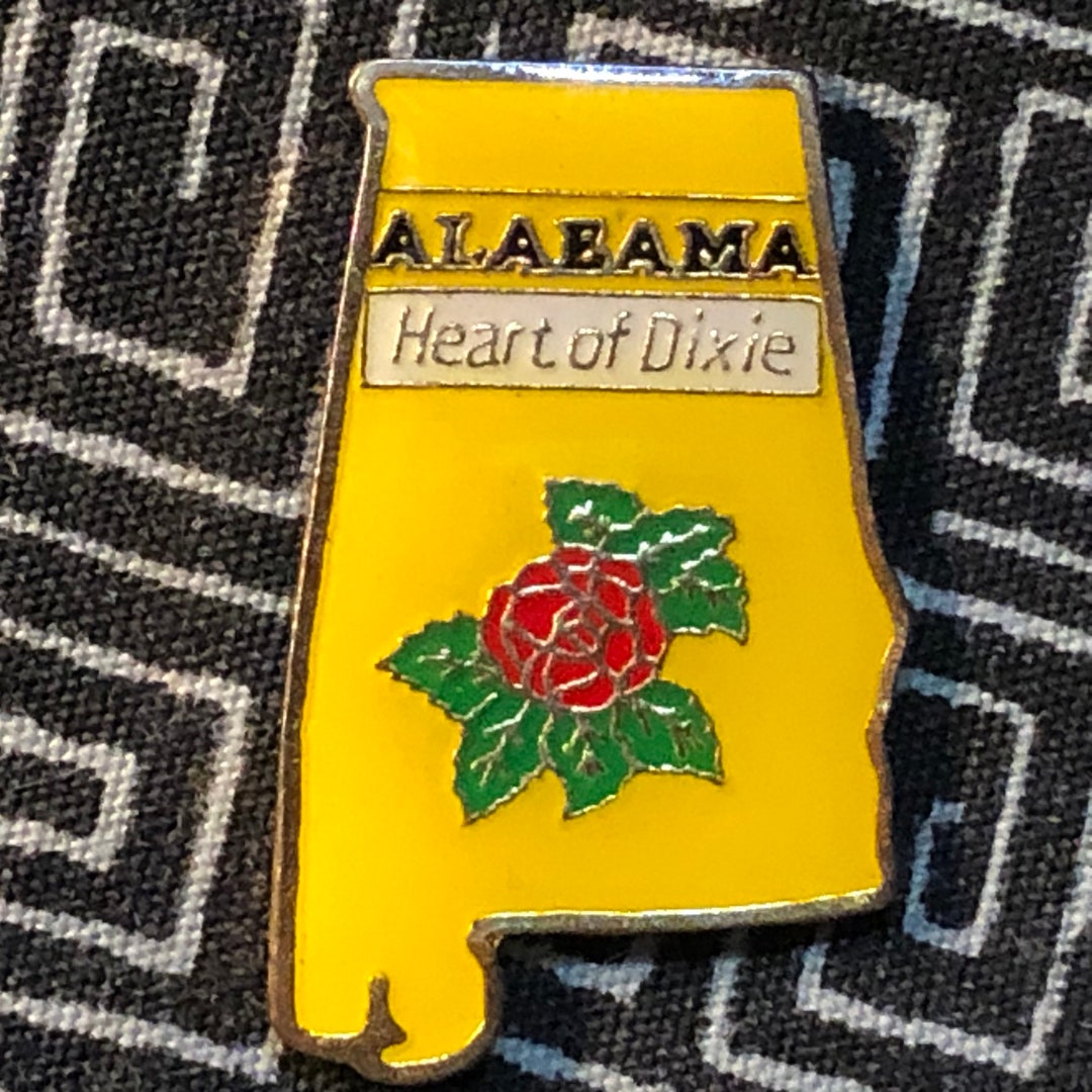 ALABAMA State Shaped Enamel Pin Heart of Dixie Red Flower Camellia Rosa ...
