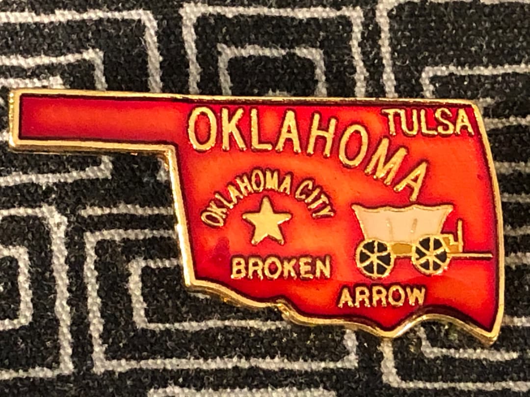 OKLAHOMA State Shaped Enamel Pin - Broken Arrow - Oklahoma City - Tulsa ...