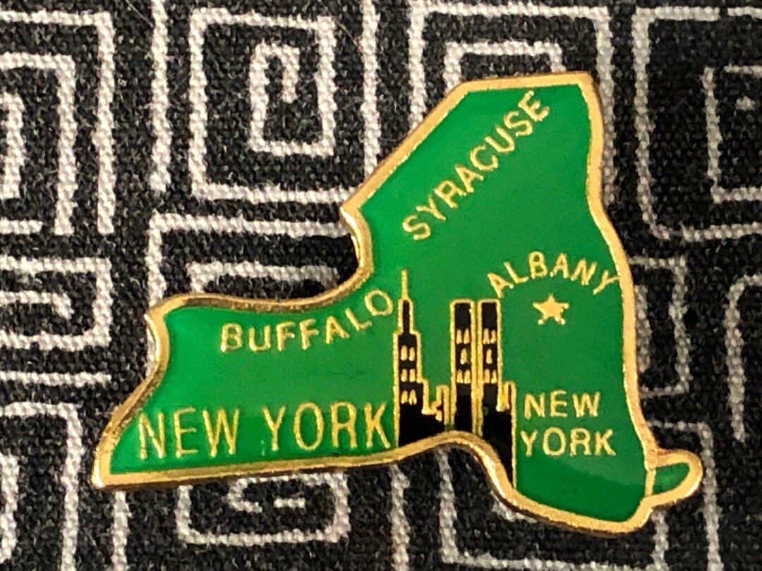 NEW YORK State Shaped Enamel Pin - Empire State Building - Hudson ...