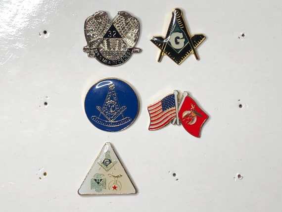 Masonic Freemason Enamel Pin Set of 5 - Compass Squar… - Gem
