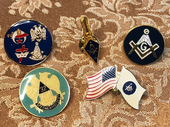 Masonic Freemason Enamel Pin Set of 5 - Compass Squar… - Gem