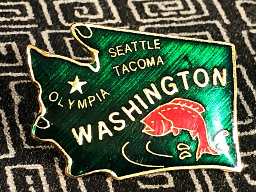 WASHINGTON State Shaped Enamel Pin - Salmon Fishing - Olympia - Tacoma ...
