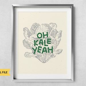 PRINTABLE Kitchen Wall Art, Oh Kale Yeah, Vegetable Puns Decor Download ...