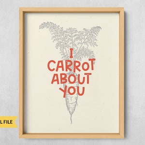 PRINTABLE I Carrot About You, Funny Vegetable Puns Kitchen Decor Wall ...