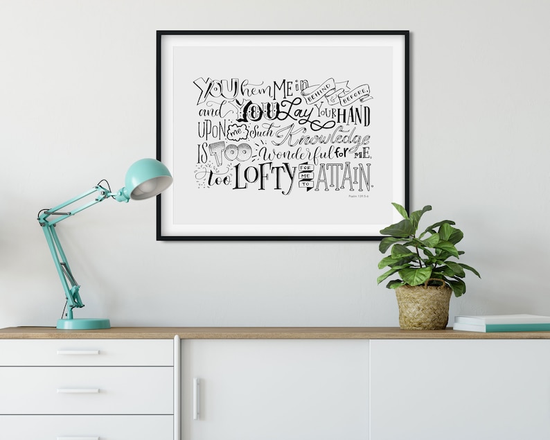 Psalm 139 5-6, Bible Scripture Wall Art, Mixed Typography Hand Drawn ...