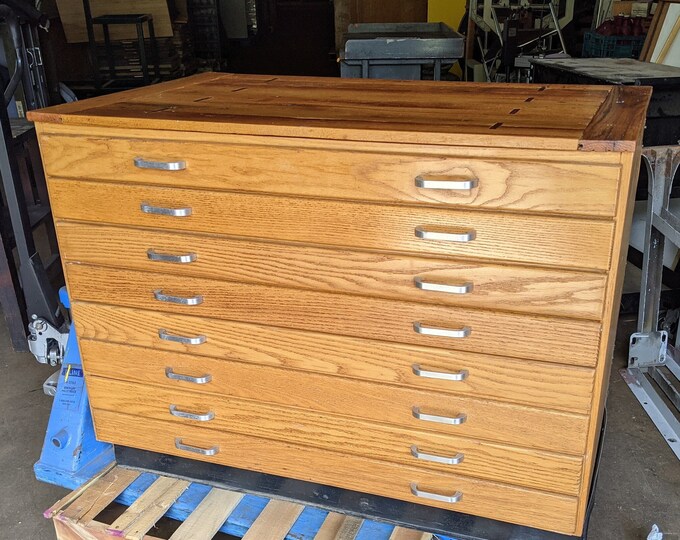 Wooden Oak 8 Drawer Flat File Cabinet 42"x 24" With Custom Reclaimed ...