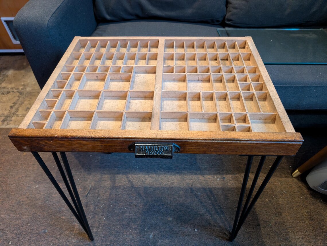 Hamilton Letterpress Type Case Drawer Side Table Glass Top - Etsy