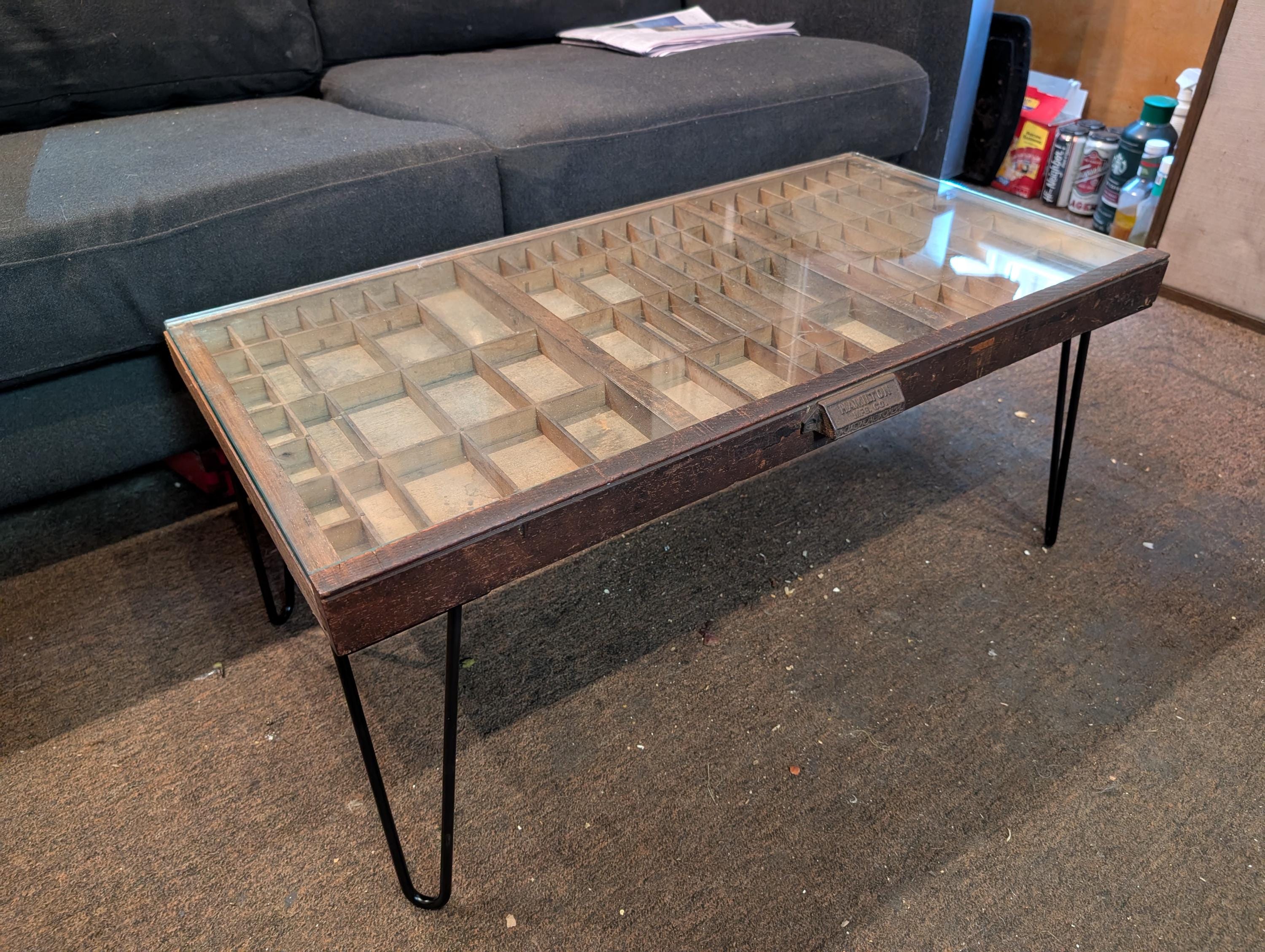 Hamilton Letterpress California Type Case Drawer Coffee Table Hairpin ...