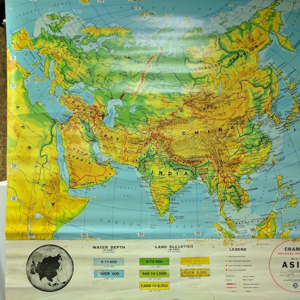 Physical Map of Asia - Etsy