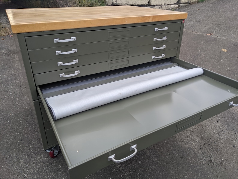 Flat File Workstation Storage Center Butcher Block Top - Etsy