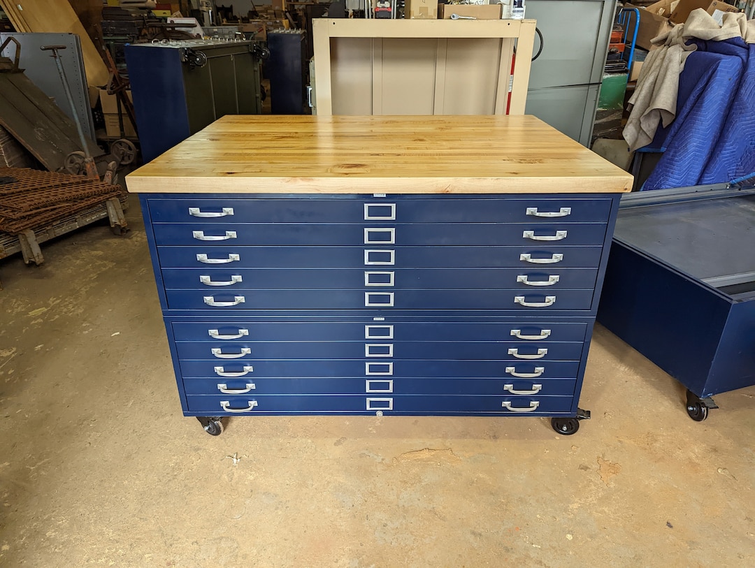 Large Flat File Storage Work Center Butcher Block Maple Top Ten 48 X 36 ...