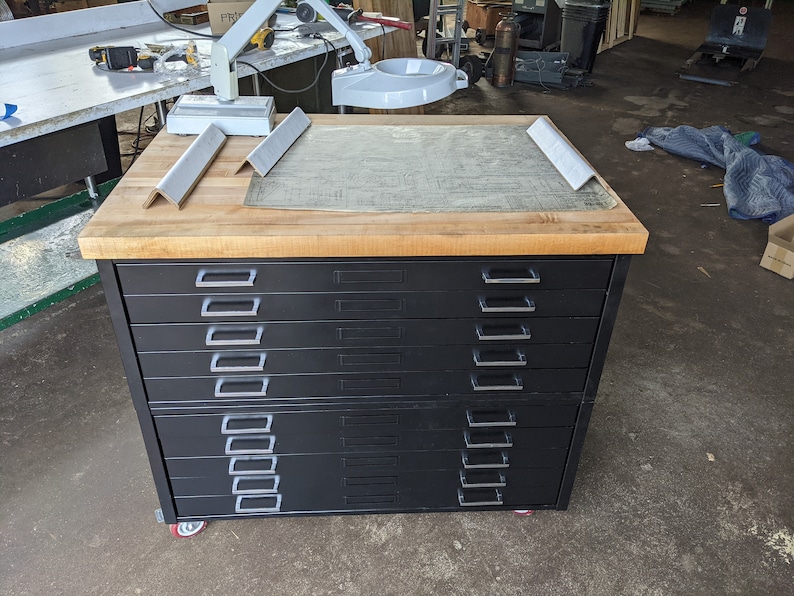 Flat File Workstation Storage Center Butcher Block Top - Etsy