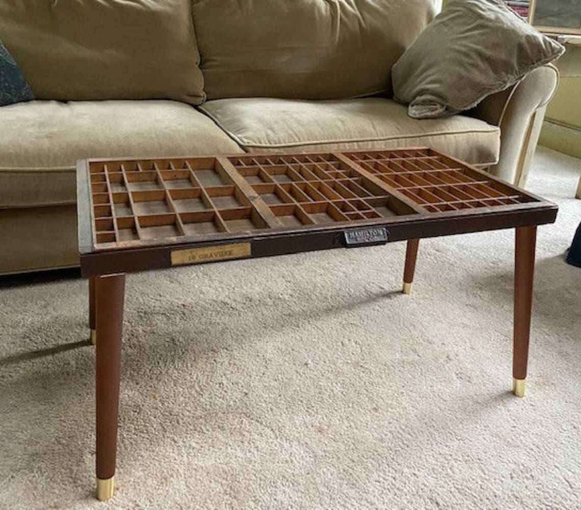 Hamilton Letterpress Drawer Coffee Table Wooden Legs | Etsy