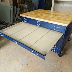 Large Flat File Storage Work Center Butcher Block Maple Top Ten 48 X 36 ...