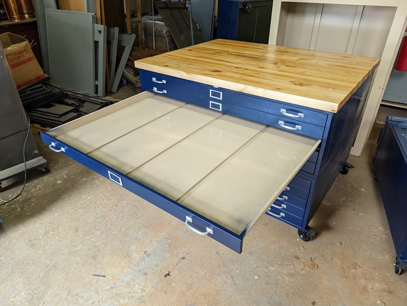 Large Flat File Storage Work Center Butcher Block Maple Top Ten 48 X 36 ...
