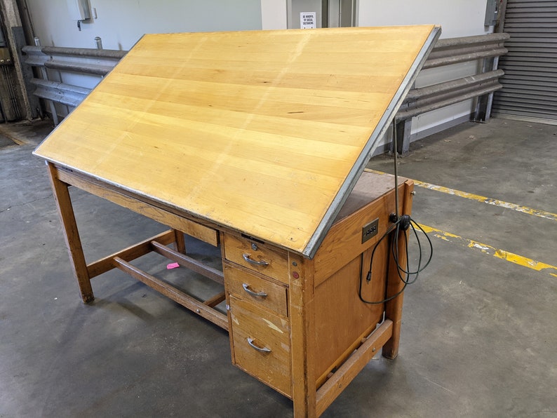 Vintage Wooden Oak Drafting Desk 4-post Drawing Table Model 221-AD With ...