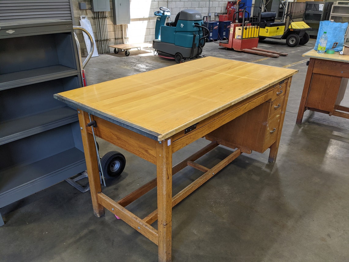Vintage Wooden Oak Drafting Desk 4-post Drawing Table Model - Etsy