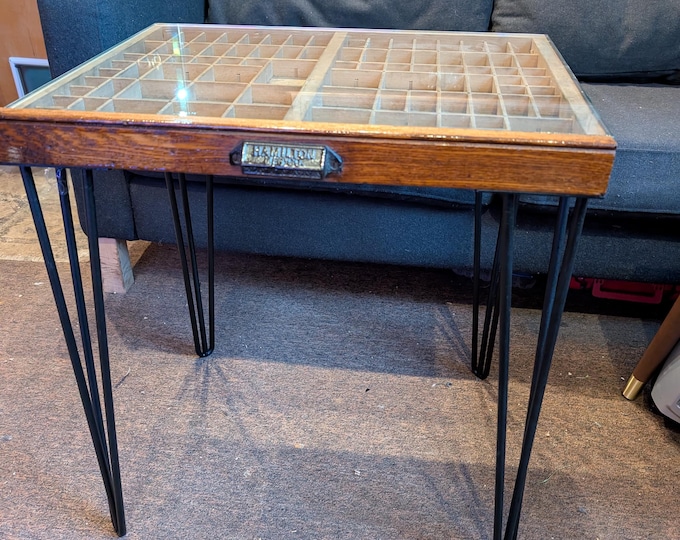 Hamilton Letterpress Type Case Drawer Side Table Glass Top - Etsy
