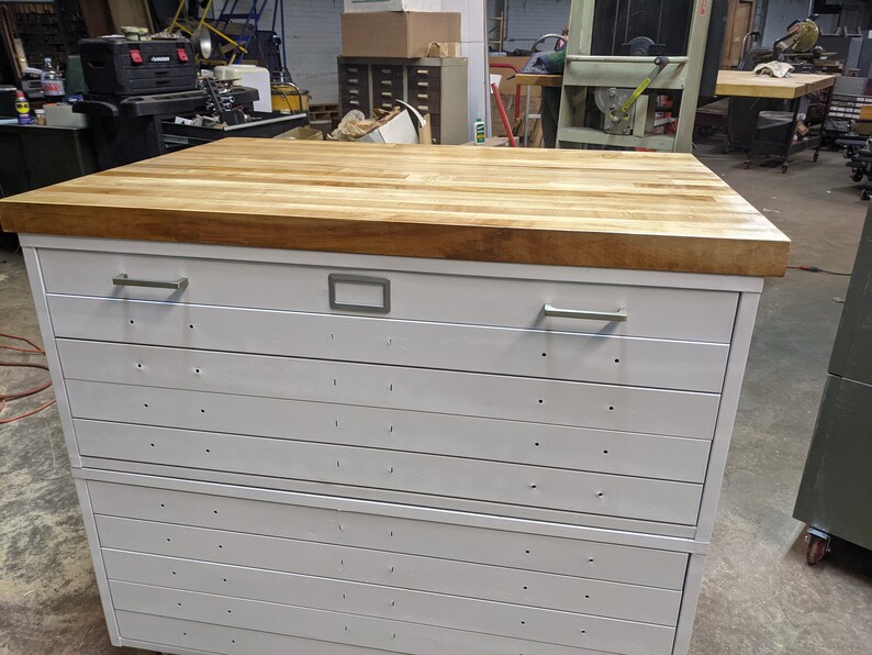 Flat File Workstation Storage Center Butcher Block Top - Etsy
