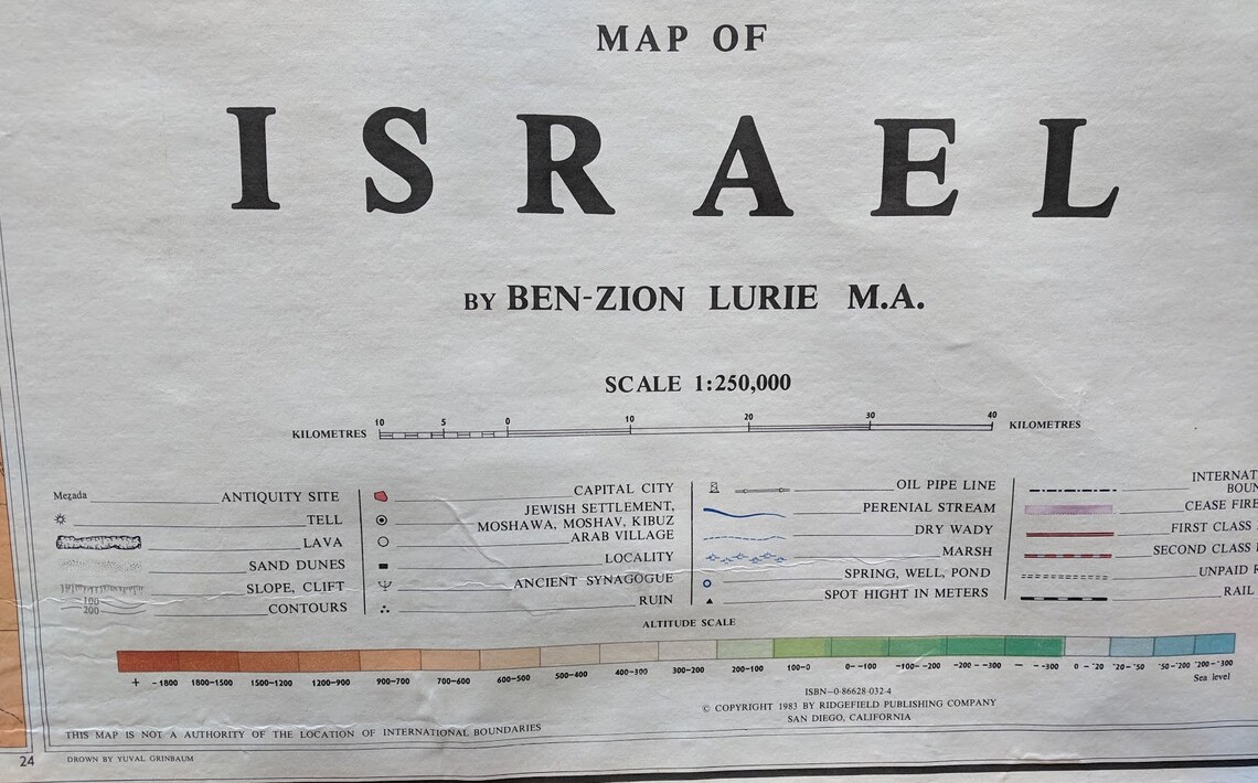 Vintage Schoolroom Wall Map of Israel | Etsy