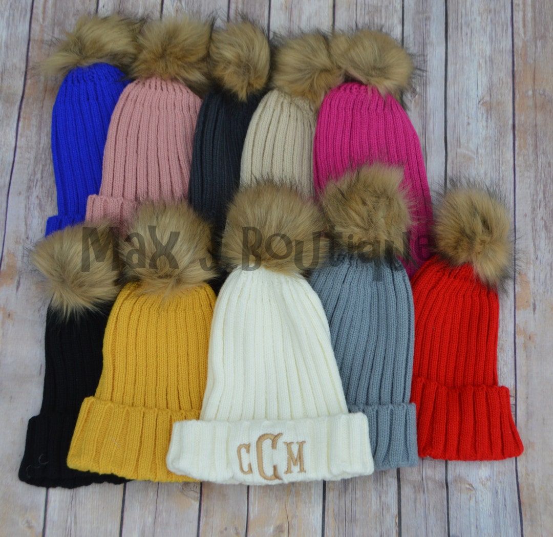 Monogrammed Knit Pom Pom Hat Personalized Winter Hat Embroidered Beanie ...