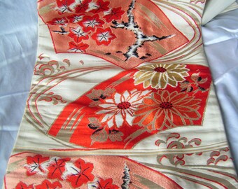 Vintage Japanese Silk Obi Red Gold Silver Marriage Obi with | Etsy