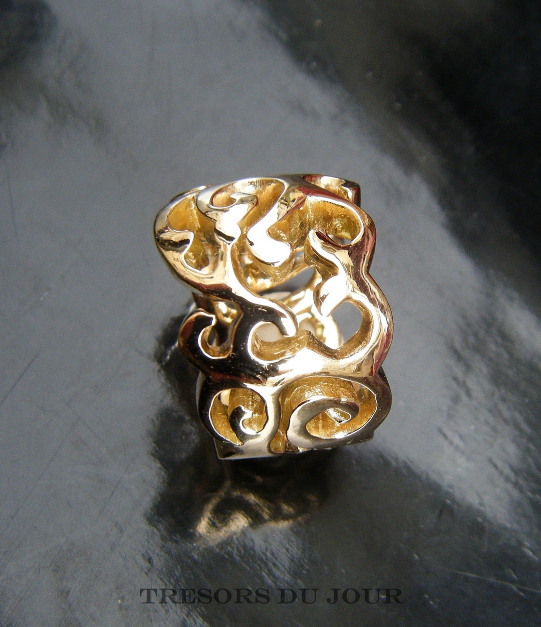 Unique Statement Ring Large Wide Chunky Solid 14k or 18k Gold Custom ...