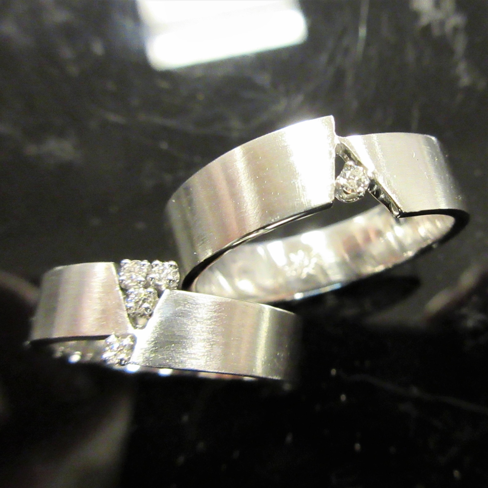 Unique Wedding Band Set Modern White Gold Platinum Wedding | Etsy