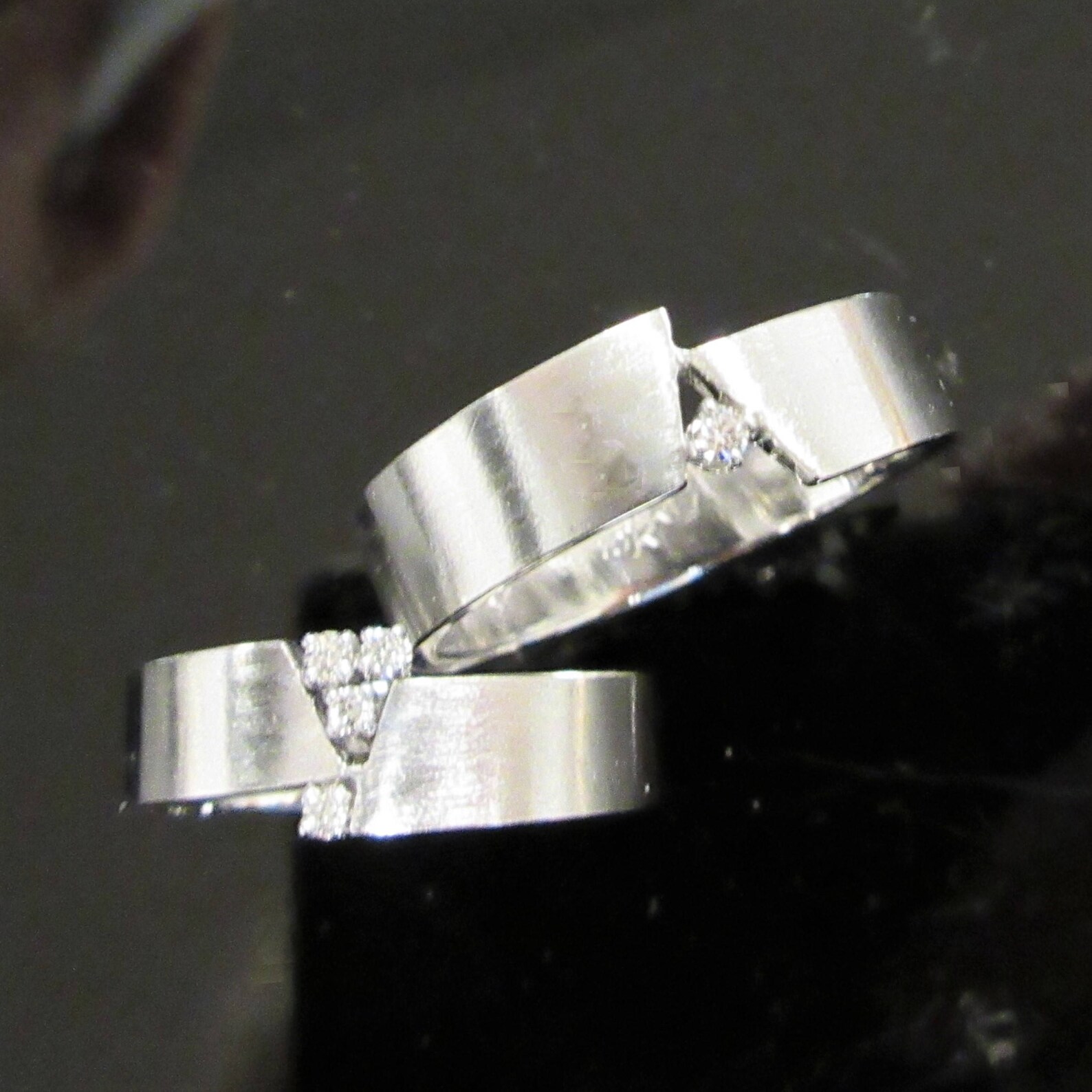 Unique Wedding Band Set Modern White Gold Platinum Wedding | Etsy