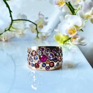 Unique Gemstone Multi Gemstone Ring Handmade Custom Wide Scatter Band ...