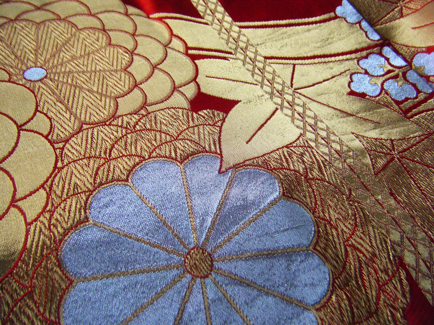 Vintage Japanese Silk Obi Red Gold Silver Marriage Obi With ...