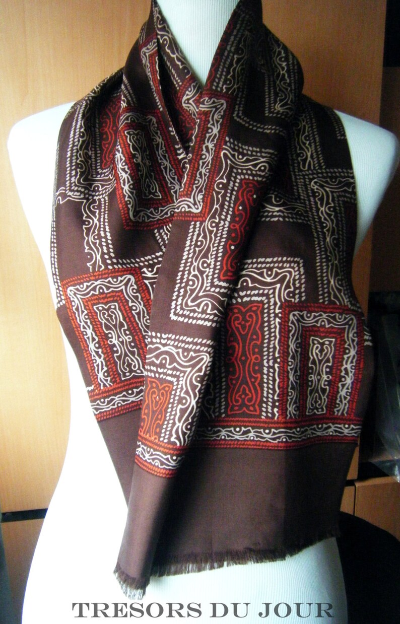 Vintage Italian Silk Scarf Tissel 100% Silk Neck Scarf Brown - Etsy