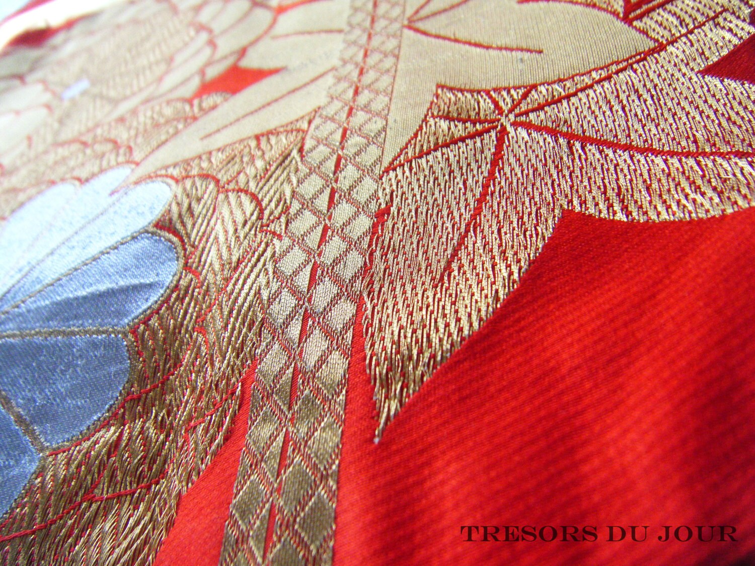 Vintage Japanese Silk Obi Red Gold Silver Marriage Obi With - Etsy