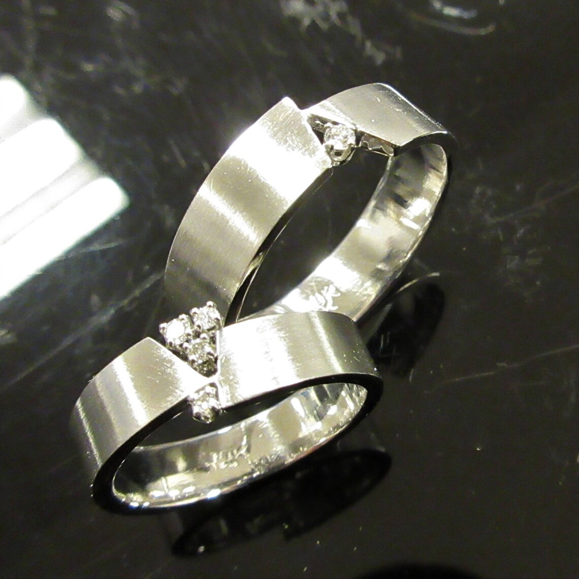Unique Wedding Band Set Modern White Gold Platinum Wedding | Etsy