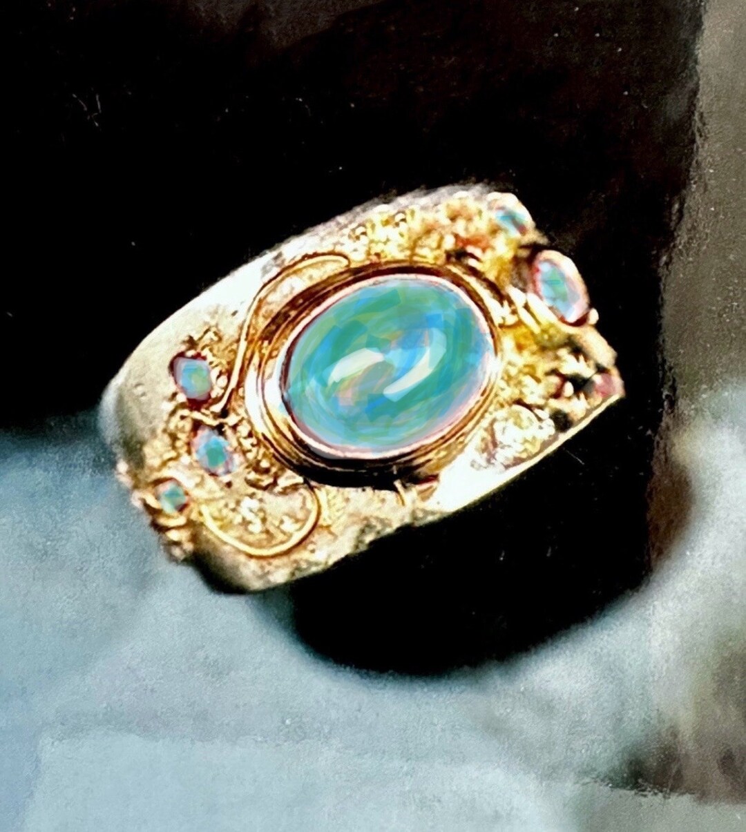 Custom Statement Ring With Aquamarine and Diamonds, Unique Handmade Gemstone Art Jewelry, Solid ...