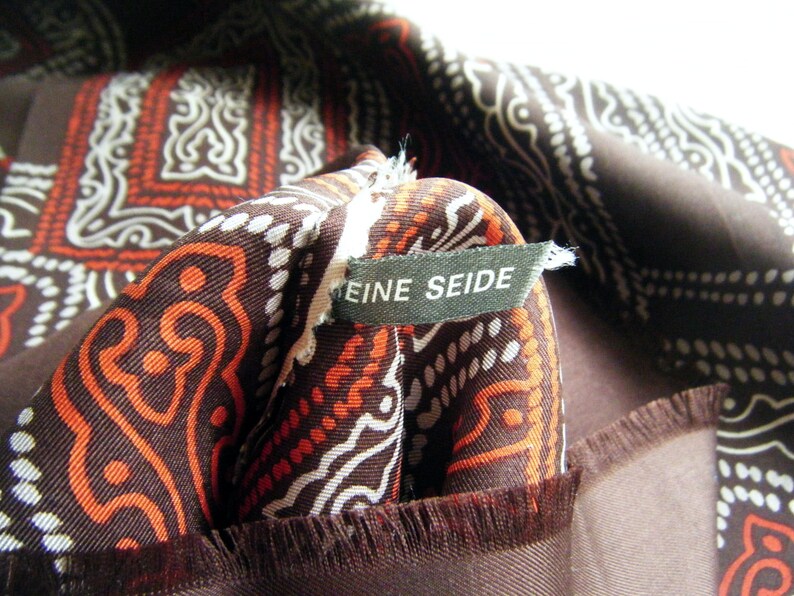 Vintage Italian Silk Scarf Tissel 100% Silk Neck Scarf Brown - Etsy