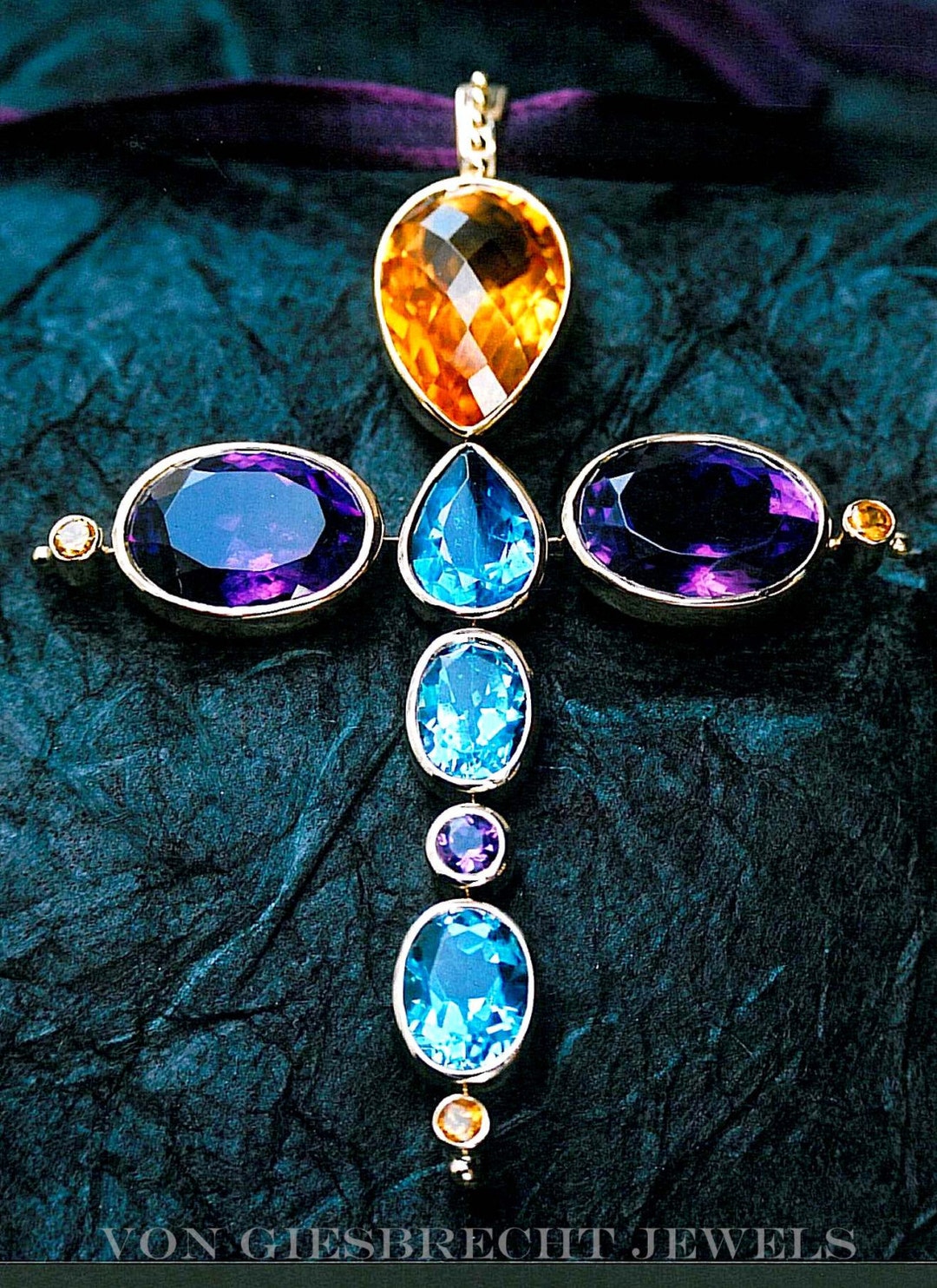 Unique Multi Gem Cross Pendant Necklace 'sainte Chapelle' 18k Gold ...