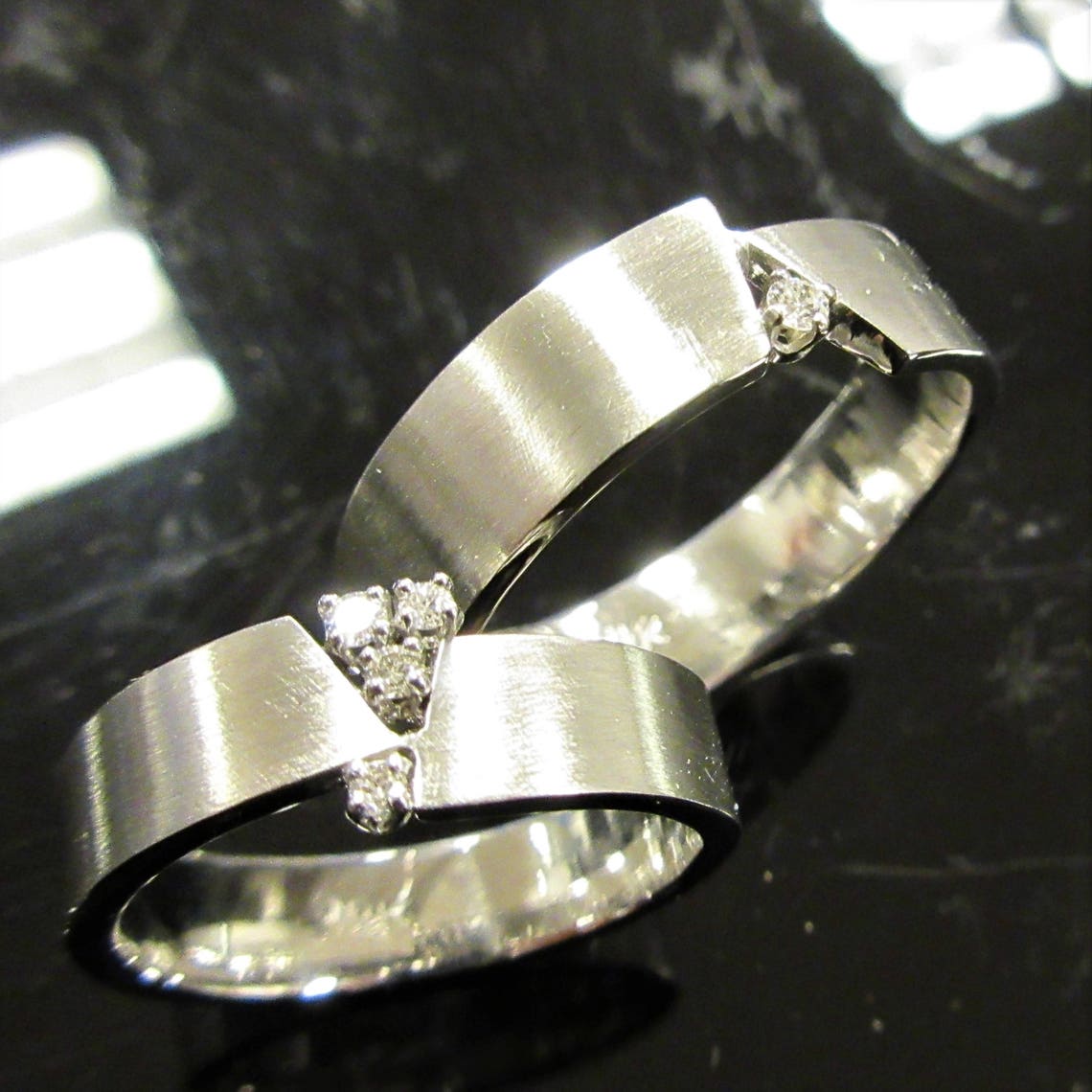 Unique Wedding Band Set Modern White Gold Platinum Wedding | Etsy