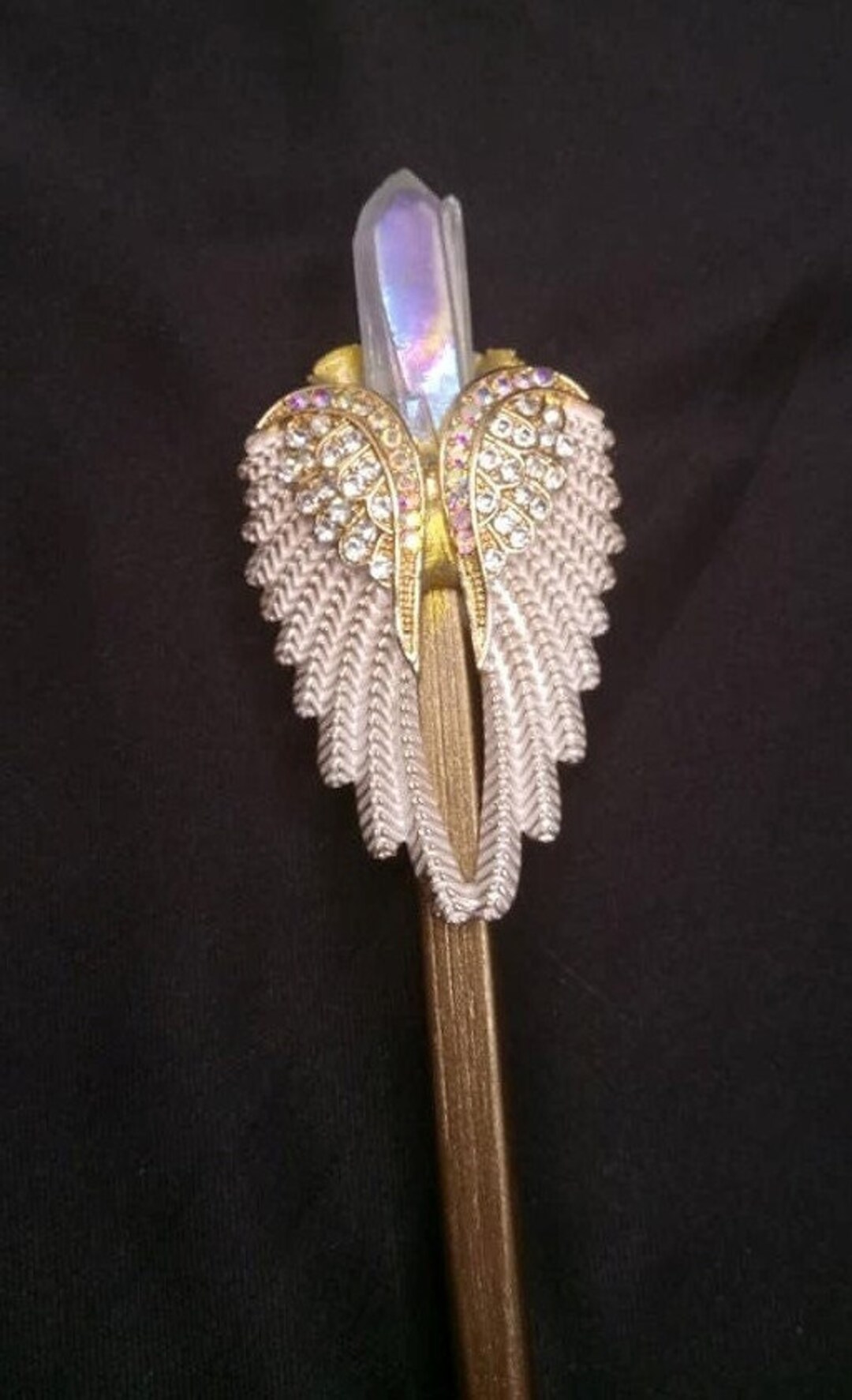 Hair Stick, With Angel Wings and Angel Aura Crystal, Wood and Clay ...