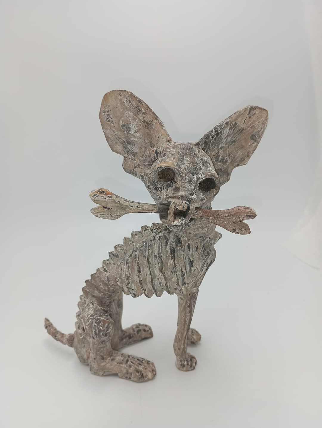 Beutiful Oaxacan Wood Carving Skeleton Chihuahua Dog, by Alejandrino ...