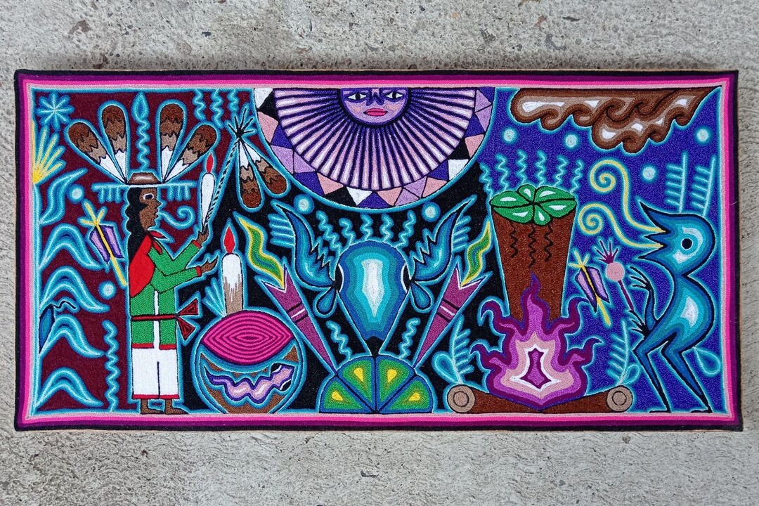 Mexican Folk Art Huichol Yarn Painting by Cooperativa Zitacua PP8431 - Etsy