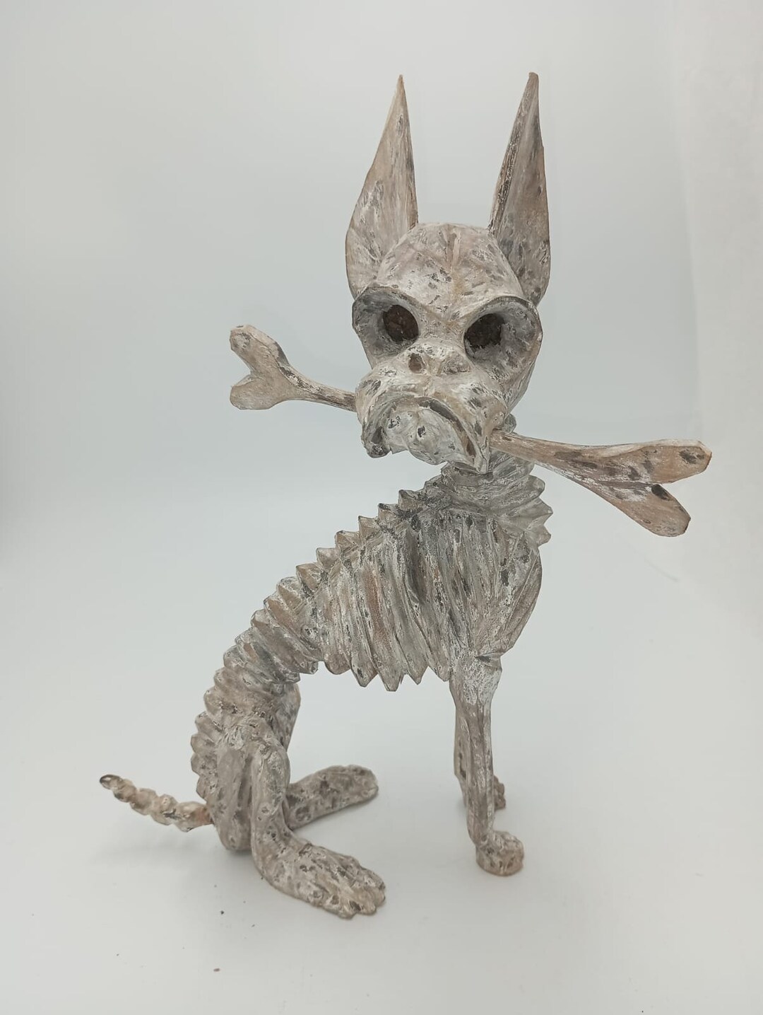 Beutiful Oaxacan Wood Carving Skeleton Dog, by Alejandrino Fuentes ...