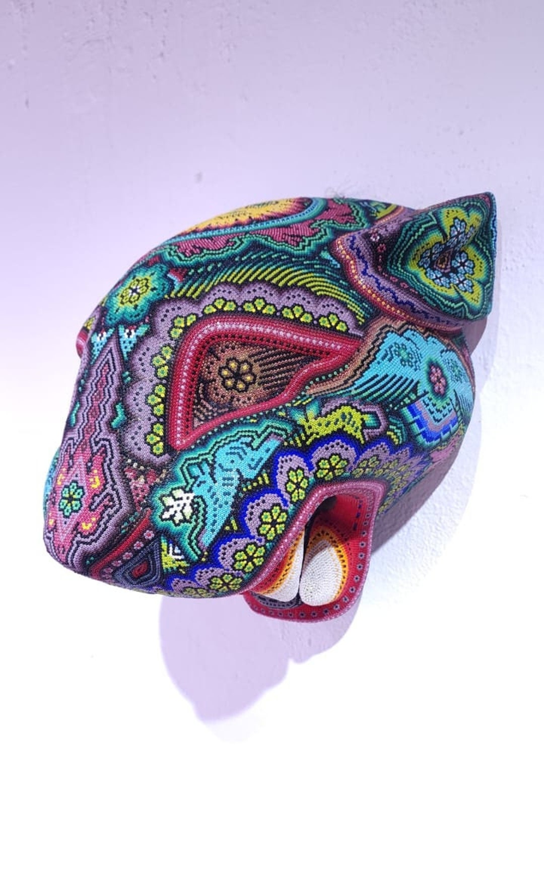 Jaguar Mexican Folk Art Bead Art Jaguar Head by Florencio Lopez CK ...