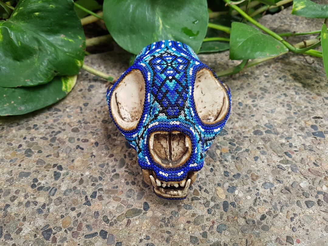 Huichol Hand Beaded Wildcat Skull ,by Carlos Bautista PP097 - Etsy