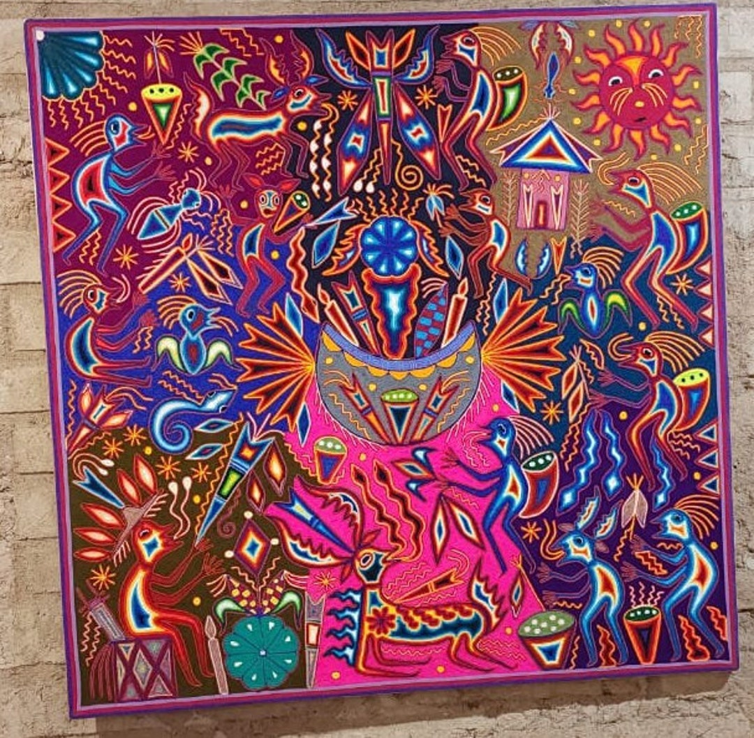 Huichol Indigenous Yarn Painting Mexican Folk Art by Lourdes Diaz ...