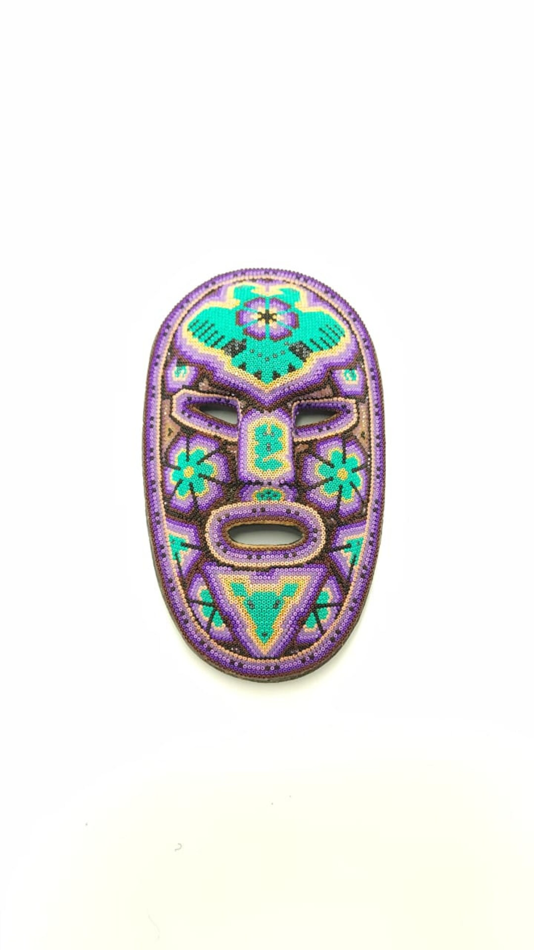 Huichol Hand Beaded Mask by Mayola Villa Measures 8.5" Long, and is 5 ...